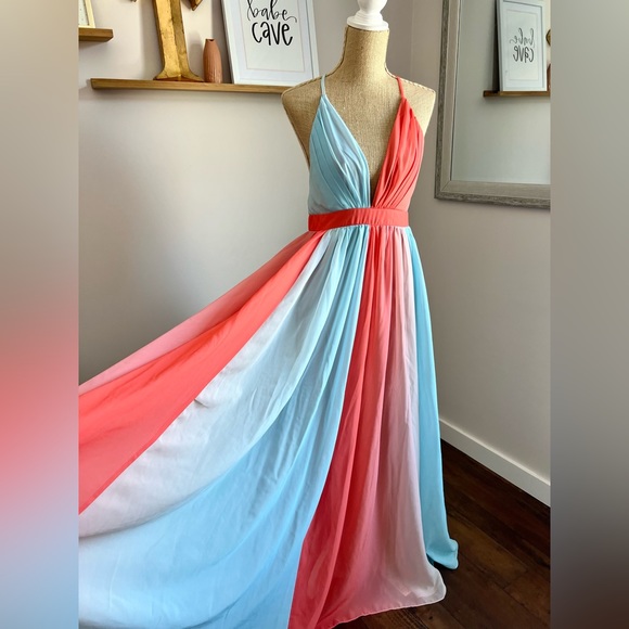 Luxxel | Dresses | Luxxel Strappy Coral Blue Layered Maxi Dress | Poshmark